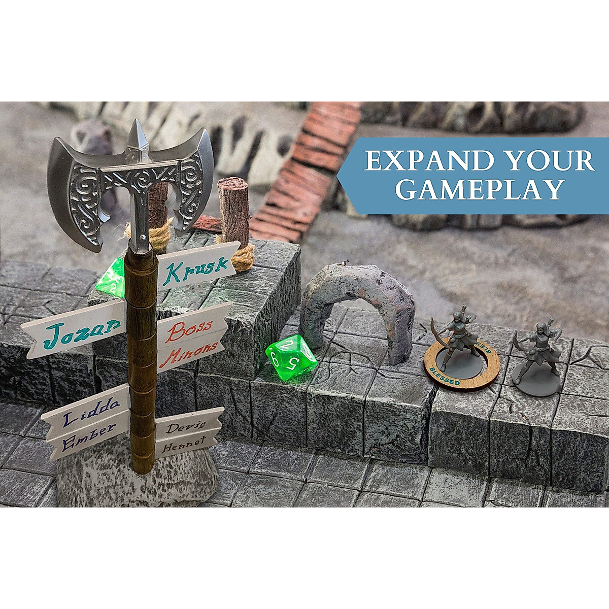 Conjurer Co. Galdor's Guild DND Initiative Tracker | Recorder Tools | Gift for Dungeons & Dragons Players, Dungeon Master/DM, or RPG Gaming | Tracking Stand | Holds 8 Flag Markers | Sword/Battle Axe