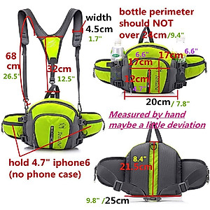 Multifunctional Water Resistant Waist Pack Backpack Daypack with Water Bottle Pockets for Running/Hiking/Cycling/Traveling (Black)