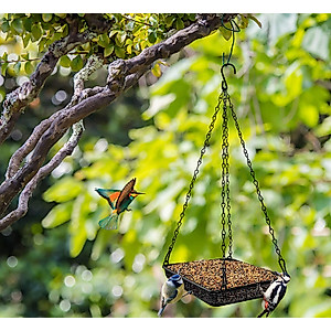 MIXXIDEA Hanging Bird Feeder Tray Metal Mesh Platform Seed Feeder with Durable Chains for Outdoors Garden Great for Attracting Birds (1 Pack)