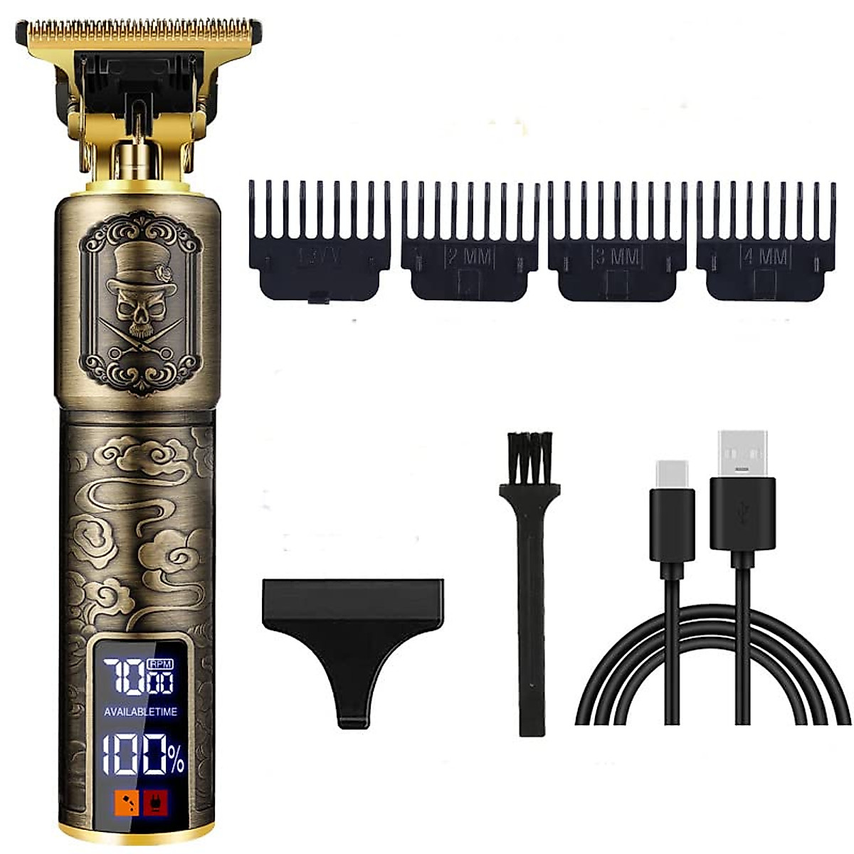 You future Hair Clippers for Men, Professional Trimmer Zero Gapped T-Blade Cordless 3 Speed Rechargeable Edgers Electric Beard Shaver Haircut & Grooming Kit LCD Display(Skeleton Pattern) (T88)