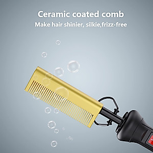 Electric Straightening Comb for Black Hair: 450℉ Pressing Iron for African American Wigs and Hair, Plug-in Heated Straightener Comb