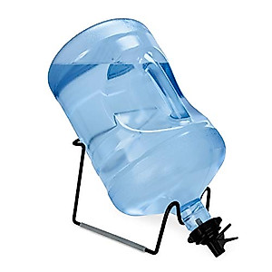 Brio Metal Plated 3-5 Gallon Water Jug Stand and 2 Dispenser Valves, Rust-Resistant Non Slip Water Stand with BPA Free Fast Flow Water Spout Fits Both 48mm and 55mm Bottles 2 CAPS Included (Black)