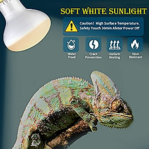 HANJION 50W UVA Reptile Infrared Basking Spot Lamp,Soft Sun Light Heat Bulbs,White Glass Heat Lamps for Reptiles and Amphibian Use, Bearded Dragon, Lizard, Tortoise, Hedgehogs, 2 Pack