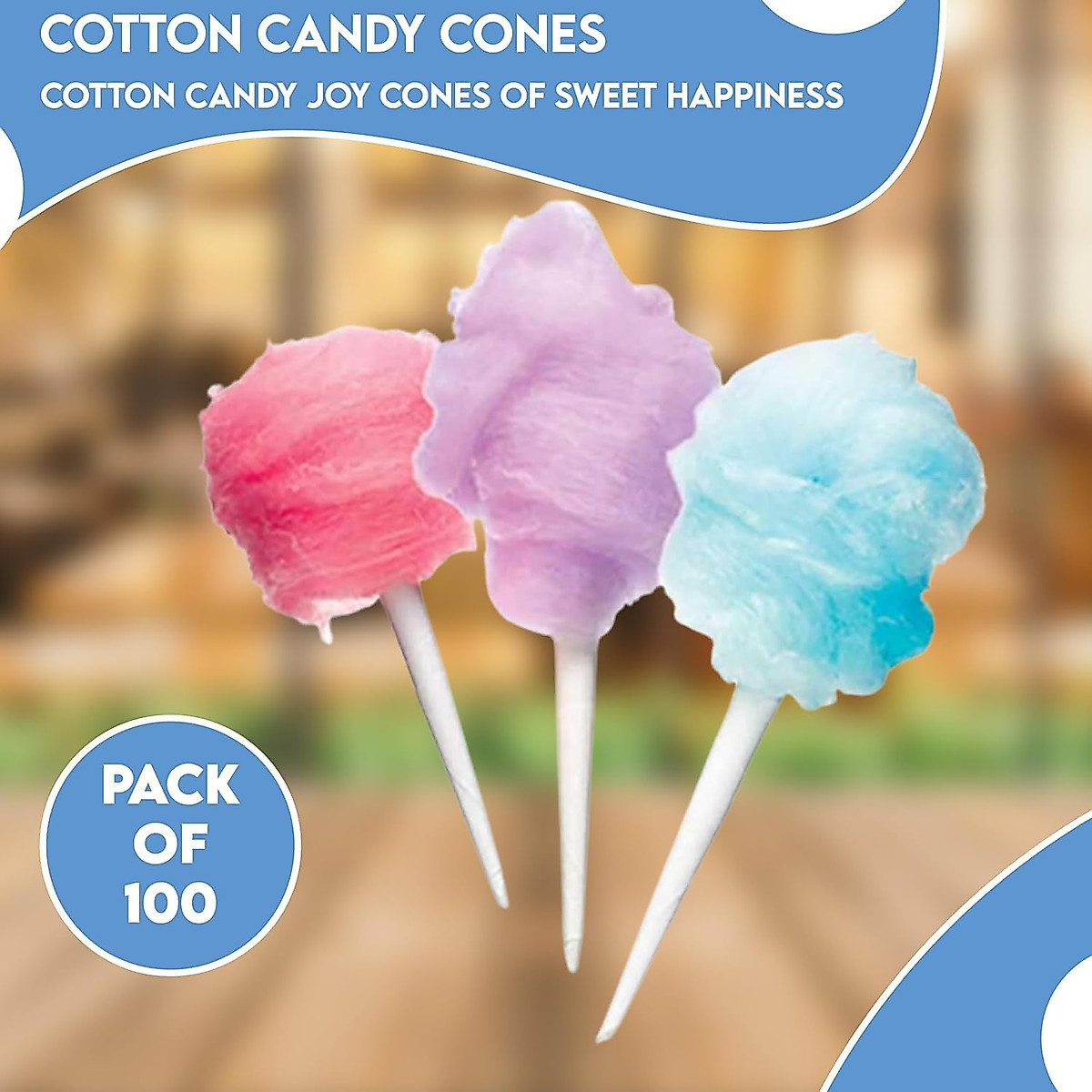 Cotton Candy Cones [100 Pack] - White Cotton Candy Sticks | Kraft Paper Cotton Candy Cone | Carnival Cotton Candy Machine Supplies for Floss Sugar Cotton Candy Maker Concession Essentials