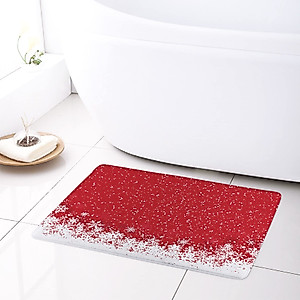 HVEST Winter Snow Memory Foam Bath Mat, White Snow with Snowflakes on Red Background Non Slip Bath Rug Kitchen Mat Door Mat Washable Absorbent Bathroom Décor Rug, 16 X 24 Inches