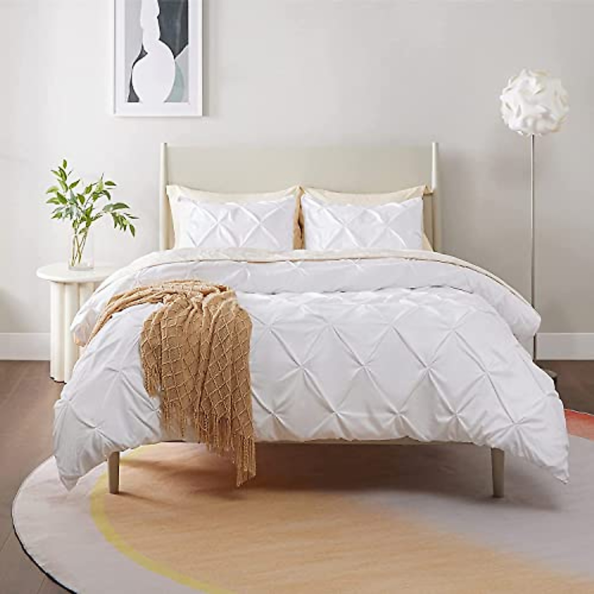 California Bedding Decorative Pinch Plated Pintuck Duvet Cover 800 TC Egyptian Cotton King/Cal-King 104x94 Size 1-PCs Duvet Cover Zipper & Corner Ties Breathable & Soft, White