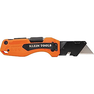 Klein Tools 44304 Folding FLICKBLADE Utility Knife, Compact, Removable Impact Driver, 1/4-Inch Nut Driver and 2 Phillips Bit