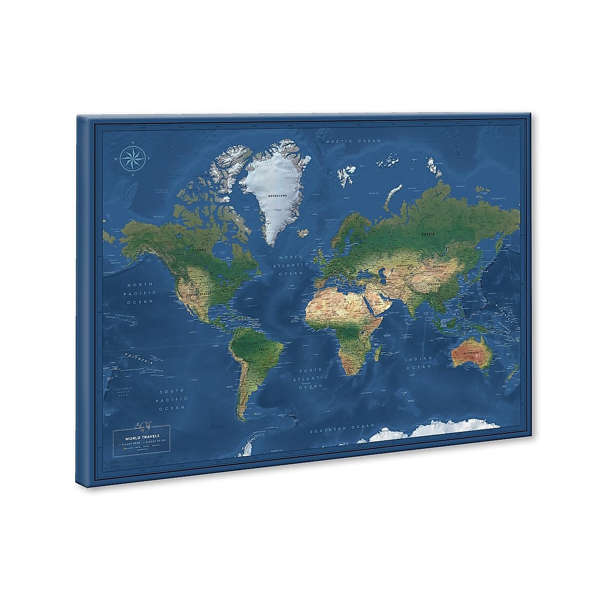 Modern World Satellite Wall Map with Push Pins | Push Pin Travel Map on Canvas | Personalized World Map with Pins | 24" x 32" up to 40" x 53"