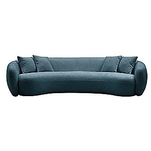 NordStorm 102.36" Curved Living Room Sofa Couch with 4 Throw Pillows, Uphostery Boucle Couch, 5 Seater Half-Moon Shape Mid-Century Modern Cream Cloud Couch for Bedroom Small Apartment, Blue