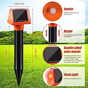 2024 Solar Mole Repellent Stakes, 4 Pack Ultrasonic Animal Repellent Outdoor with Flash Light for Mole Groundhog Vole Gopher Snake Armadillo, Waterproof Sonic Burrowing Mole Deterrent for Lawn Yard
