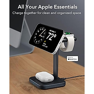 ESR 3 in 1 Wireless Charging Station for Apple [Certified] Portable Apple Watch Charger & MagSafe Charger Stand for iPhone, Wireless Charger for Multiple Devices iPhone 15/14/13/12&Watch&AirPods,Black
