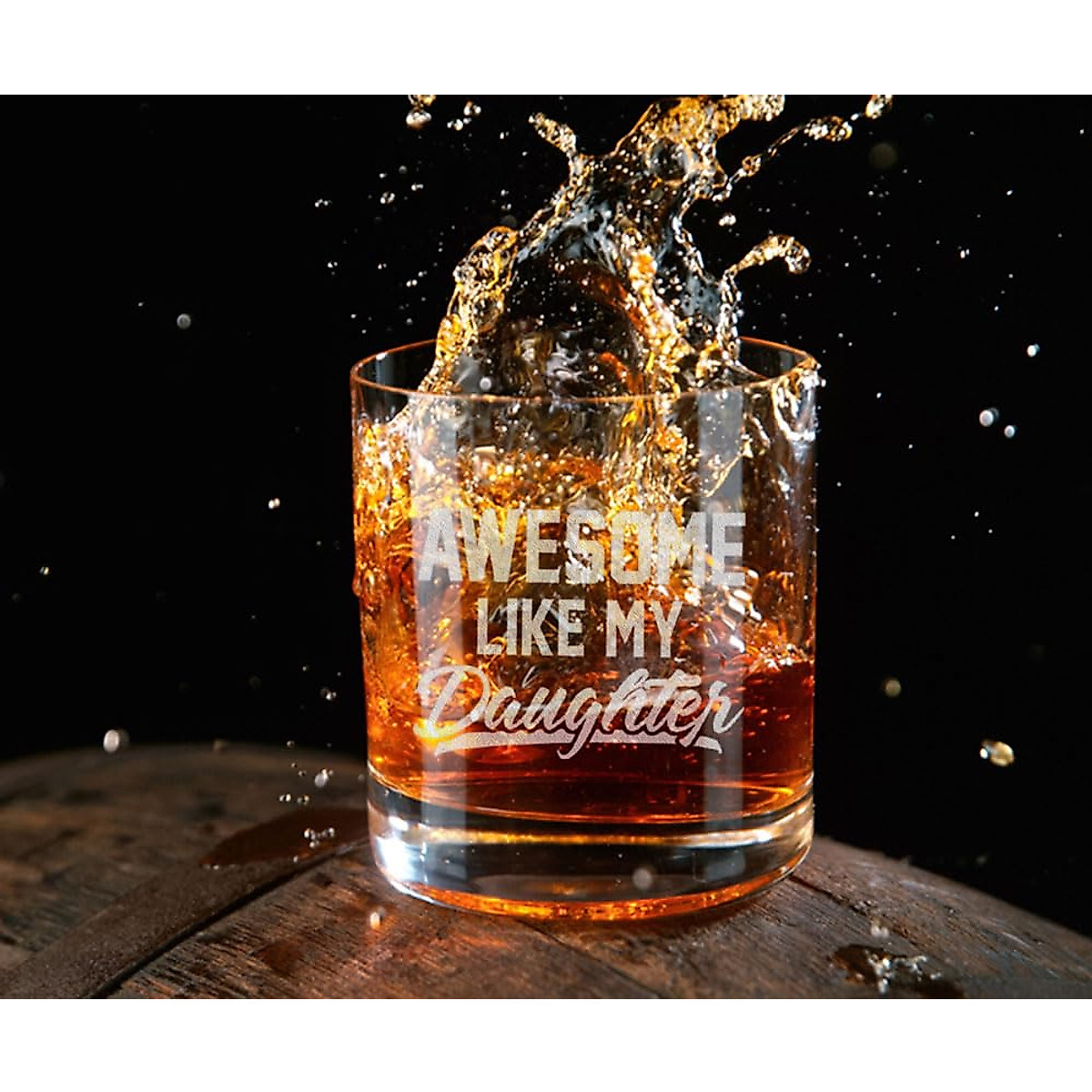 MINIVINE Gifts for Dad from Daughter - Christmas Gifts for Dad - Funny Gifts for Dads, Dad Gifts, Best Dad Birthday Gift, 10oz Whiskey Rock Glass (Awesome Like My Daughter)