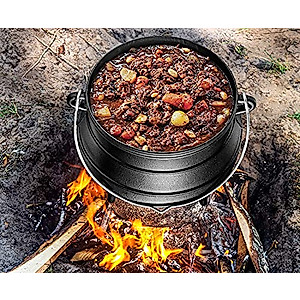 Bruntmor Pre-Seasoned Cauldron Cast Iron | 10 Quarts - African Potjie Pot with Lid | 3 Legs for Even Heat Distribution - Premium Camping Cookware for Campfire, Coals and Fireplace Cooking (Large)
