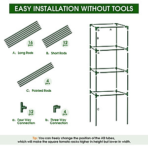 Hoyejyou 3 Pack Tomato Cages for Garden, 41.5 x 14 x 14 Inches Square Tomato Plant Support Pole, Heavy Duty Steel Plant Tower Stakes, Garden Cucumber Trellis for Climbing Vegetables Flowers Fruits