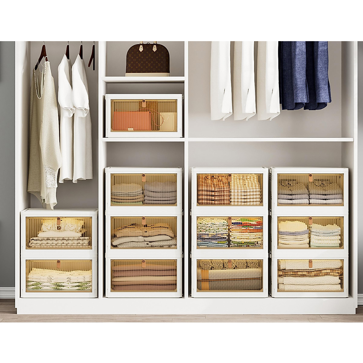 HOMIDEC Closet Organizers and Storage 93Qt 3 Pack Closet Organizer Boxes for Clothes Stackable Storage Bins Foldable Storage Box for Clothes/Toys/Office Supplies/Snacks(31Qt X 3)