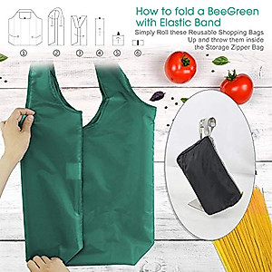BeeGreen Reusable Bags for Shopping Machine Washable 24 Pack Xlarge Grocery bags Heavy Duty Folding with Elastic Band Colorful Groceries Totes Lightweight Durable