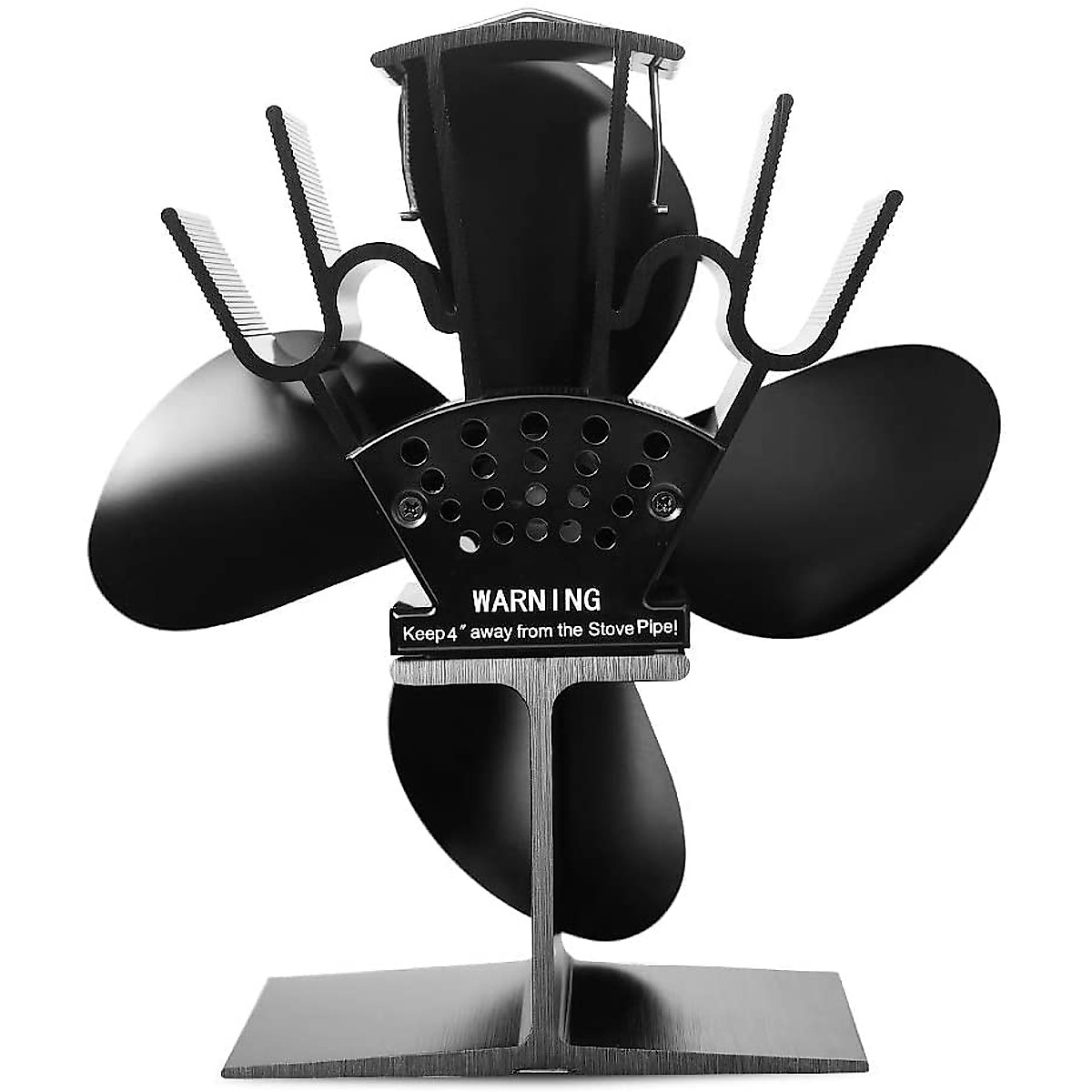 GALAFIRE 4-Blades Heat Powered Wood Stove Fan + Magnetic Thermometer, 122°F Start Non Electric Eco Fireplace Fan for Gas/Pellet/Log/Wood Burning Stoves, Silent Operation, 2-Years, N429, Black