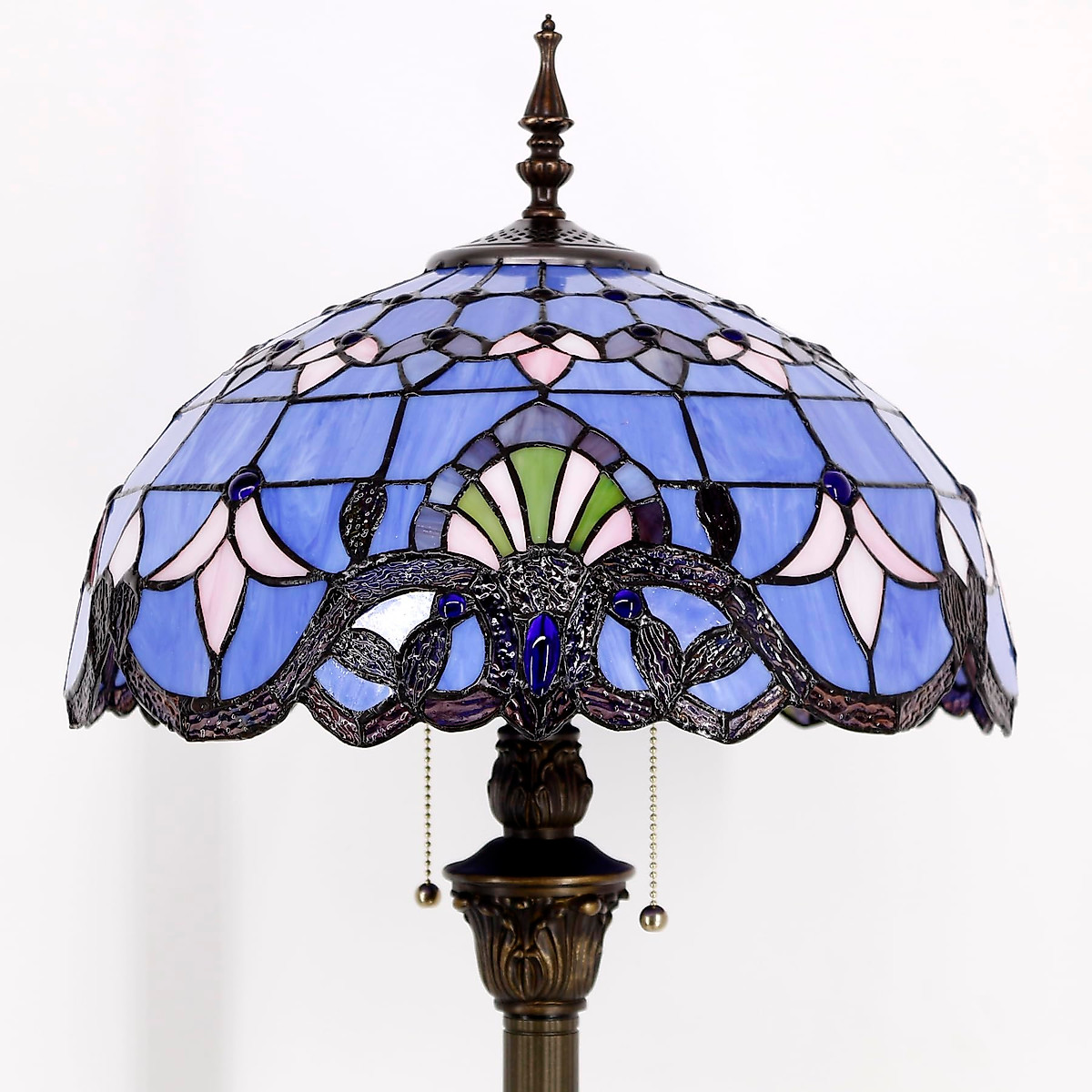 WERFACTORY Tiffany Floor Lamp Blue Purple Baroque Stained Glass Standing Reading Light 16X16X64 Inches Antique Pole Corner Lamp Decor Bedroom Living Room Home Office S003C Series
