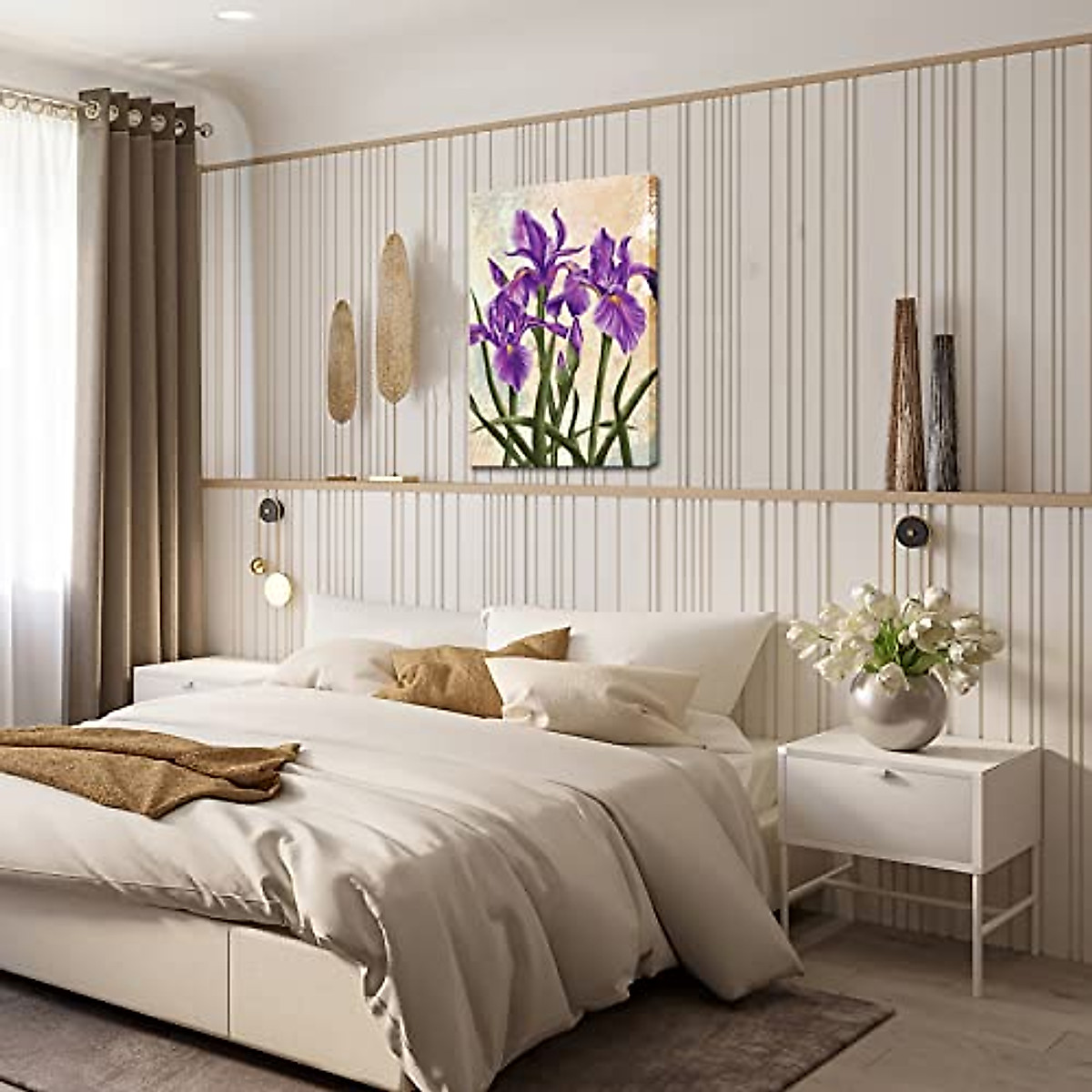 FuShvre Purple Flower Canvas Art Picture Iris Floral Painting for Home Office Modern Farmhouse Wall Decor Contemporary Elegant Artwork Gallery Wrapped Ready to Hang 24"x36"