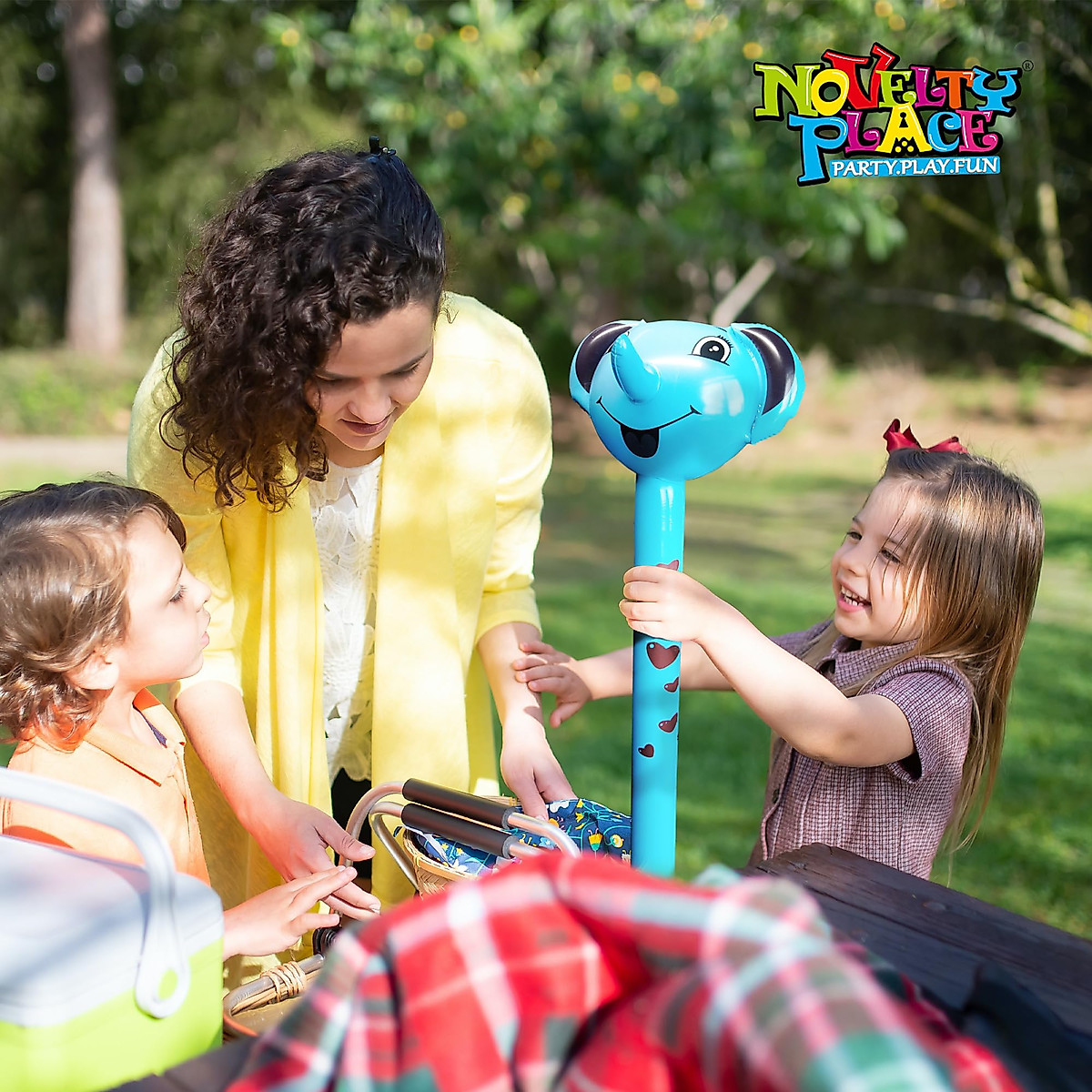 Novelty Place 6 Pcs Inflatable Animals Stick with Sound - Jungle Safari Animal Balloons Stick Blow Up Toys for Kids Animal Theme Birthday Party Favors and Decorations