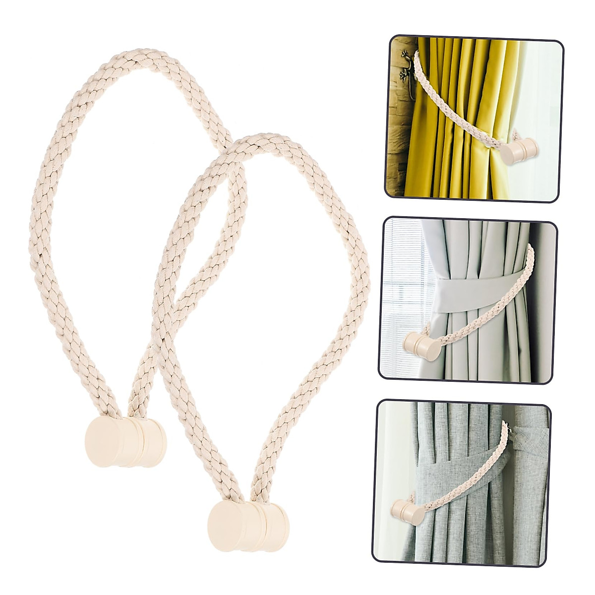 Mobestech Decorative Curtain Tiebacks 2 Pack Magnetic No Hole Needed Weave Rope for Home Office Hotel Simple Sturdy Design