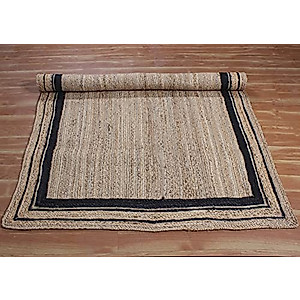 Casavani Indian Hand Braided Rag Rug Geometric Beige & Black Jute Area Rug Hallway Enterway Rugs For Farmhouse,Bedroom,Dining Room & Kitchen 4x6 6x8 4x10 Feet Runner