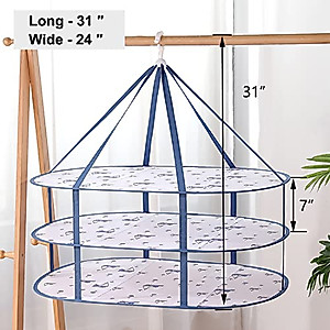 Fashion & Lifestyle Large Size Sweater Hanging Dryer, 3 Tier Folding Drying Rack, Lay Flat to Dry Mesh Clothes Hanger for Sweater, Delicates and Swimsuit 30.3" L x 24" W x 31 "H (1 pcs)