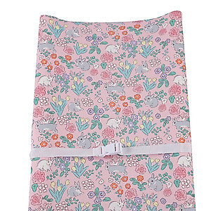 Tontukatu Changing Pad Cover Set 3 Pack Jersey Knit Ultra Soft for Baby Boys Girls Floral/Grey Rabbit/Pink