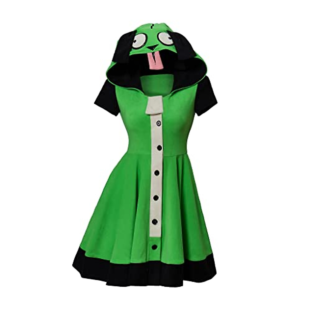 Gir Cosplay Anime Hoodie Kigurumi Dress Costume with Ears for Women Adult (XXL, Green)