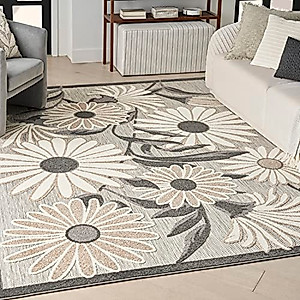 Nourison Aloha Indoor/Outdoor Beige 6' x 9' Area-Rug, Easy-Cleaning, Non Shedding, Bed Room, Living Room, Dining Room, Kitchen, Backyard, Deck, Patio (6x9)