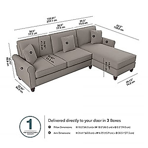 Bush Furniture Hudson 102-inch Stain-Resistant Contemporary Couch, Long Lasting Comfort, Easy to Assemble Pet-Friendly Living Room Sofa to Lounge, 102W, Beige Herringbone