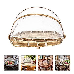 generic Bamboo Food Serving Tent Basket Rattan Woven Mesh Food Storage Basket Food Dome Lids for Picnic Party Bread Fruit Dessert Indoor Outdoor
