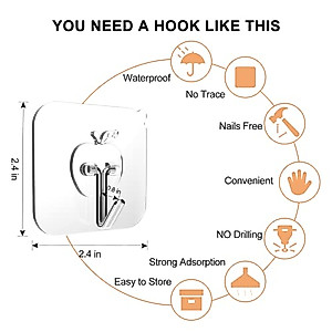 NileHome Adhesive Hooks for Hanging 12 Packs Heavy Duty Wall Hooks Reusable Removable Waterproof Bathroom Hooks Transparent Sticky Hooks for Kitchen Glass Door