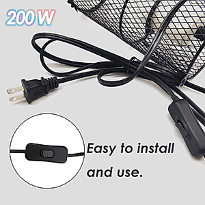 Reptile Heat Lamp Guard Ceramic Heat Emitter Basking Heater Lamp Reptile Accessories for Turtle Snakes Lizards Frogs Chicks with Power Switch & Anti-Biting Hanging Hook Design Round Without Bulb 200w