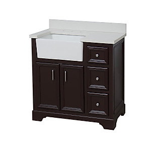 Kitchen Bath Collection Zelda 36-inch Farmhouse Vanity (Quartz/Weathered Gray): Includes Weathered Gray Cabinet with Stunning Quartz Countertop and White Ceramic Farmhouse Apron Sink