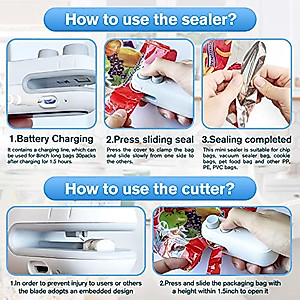 TYHJOY Mini Bag Sealer, 2 in 1 Chip Bag Sealer For Snacks, Rechargeable Handheld Plastic Bag Resealer, Mini Sealing Machine for Keep Food Chips Cookies Fresh - White