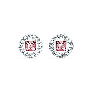 Swarovski Angelic Square Stud Earrings, with Pink and White Crystals and Rhodium Plated Setting, an Amazon Exclusive