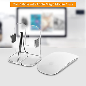 CaSZLUTION Acrylic Vertical Mount Stand Base for Charging Apple Magic Mouse 1 & 2 - Magic Mouse Storage Holder (Charger Cable not Included)