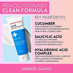 Peach Slices | Acne Oil-Free Moisturizer | Satin Matte Finish | 0.5% Salicylic Acid | Hyaluronic Acid | Prevents Breakouts | Pore Minimizing | Clear Skin | Silicone Free | Face Moisturizer | 2.8 oz
