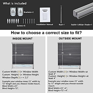 Xidamen Custom Cellular Shades Cordless Window Blinds for Home, Blackout Honeycomb Blinds, Accordion Blinds for Doors, Upgraded, Better Thermal Insulation (Dark Grey)