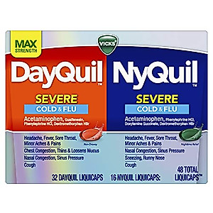 Vicks DayQuil & NyQuil SEVERE Co-Pack, Cold & Flu Medicine, Relief for Headache, Fever, Sore Throat, Minor Aches & Pains, Nasal Congestion, Sinus Pressure, Stuffy Nose, & Cough, 48ct