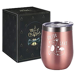 GINGPROUS Oh for Sake Wine Tumbler, Birthday Gifts for Women Friends Mom Dad Wife Husband Family Grandma, 12 Oz Insulated Stainless Steel Wine Tumbler with Lid, Rose Gold