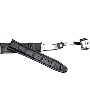 Richie strap 20mm 21mm 22mm Crocodile skin pattern Leather Watch Straps Deployment Clasp Band for IWC Portugieser Pilot's Watchs[IW35312/IW371401] (21mm, Black)