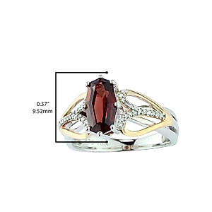 Belantina Heartland By Beverley Mitchell 10K Rose Gold with .925 Sterling Silver 10x5.5mm Special Cut Garnet & Diamond Accented Statement Ring (H-I, I2-I3) - Size 8