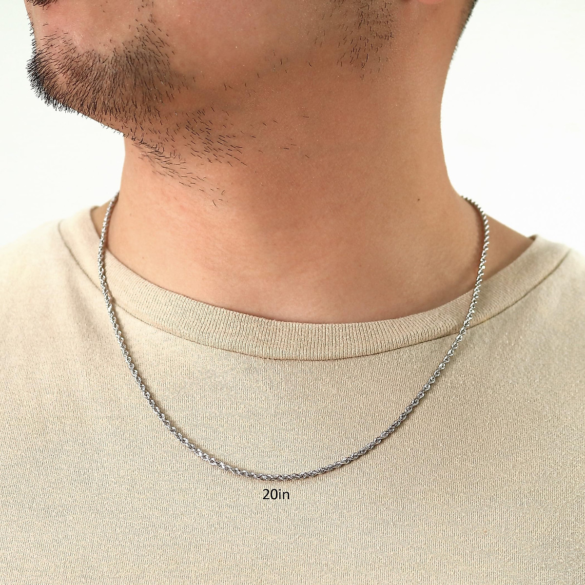 Nuragold 10k White Gold 2.5mm Rope Chain Diamond Cut Pendant Necklace, Mens Womens Jewelry 16" 18" 20" 22" 24" 26" 28" 30"