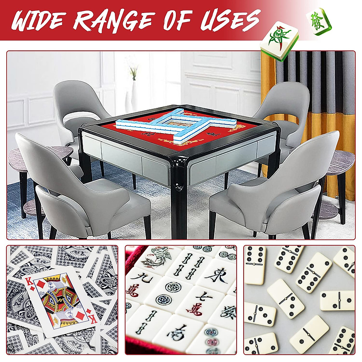 ALANGDUO Mahjong Mat Anti Slip Noise Reduction Table Cover for Mahjong Paigow Poker 31.5 x 31.5 Inches (Red)