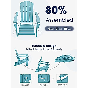 KINGYES Folding Adirondack Chair with Double Layer Side Table 3-Piece Adirondack Chair Set (Including 2 Folding Chairs-Tiffany and 1 Side Table-Tiffany)