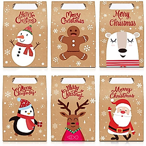 LOKIPA Christmas Kraft Paper Gift Bags, 24pcs Christmas Party Treat Goody Candy Boxes for Xmas Party Bag Fillers…