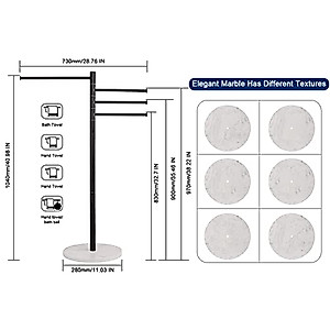 NearMoon 42 Inch Freestanding Swivel Towel Rack with Heavy Marble Base, Rustproof SUS 304 Stainless Steel Swing Out Towel Bar with 4 Arms, Towel Holder for Bathroom Bedroom (Matte Black)