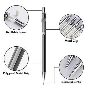 Four Candies 0.5mm Mechanical Pencil Set with Case - 4PCS Metal Mechanical Pencils, 6 Tubes HB #2 Lead Refills, 3PCS 4B Erasers and 9PCS Eraser Refills, Lead Mechanical Pencils for Writing & Drawing